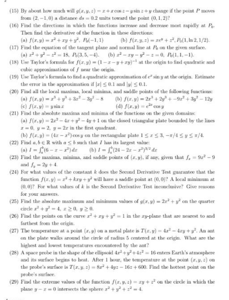Here are multiple questions related to multivariable calculus: (15) By a..