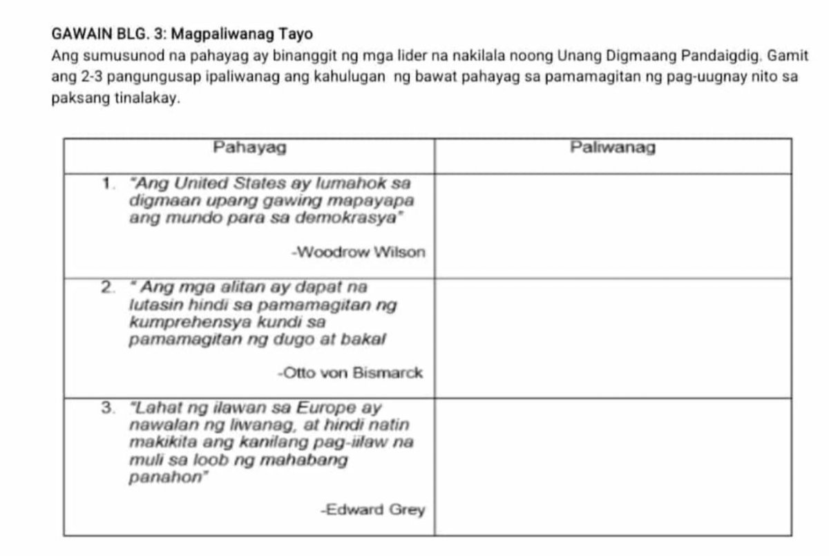 GAWAIN BLG. 3: Magpaliwanag Tayo Ang sumusunod na pahayag ay binanggit ng..