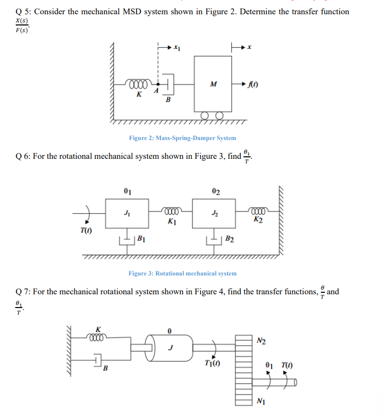 Q 5: Consider the mechanical MSD system shown in Figure 2. Determine the
