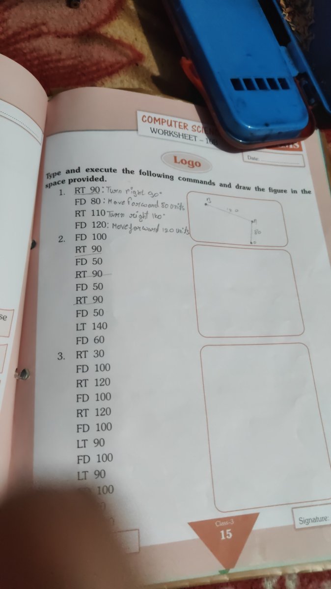 Type and execute the following commands and draw the figure in the space