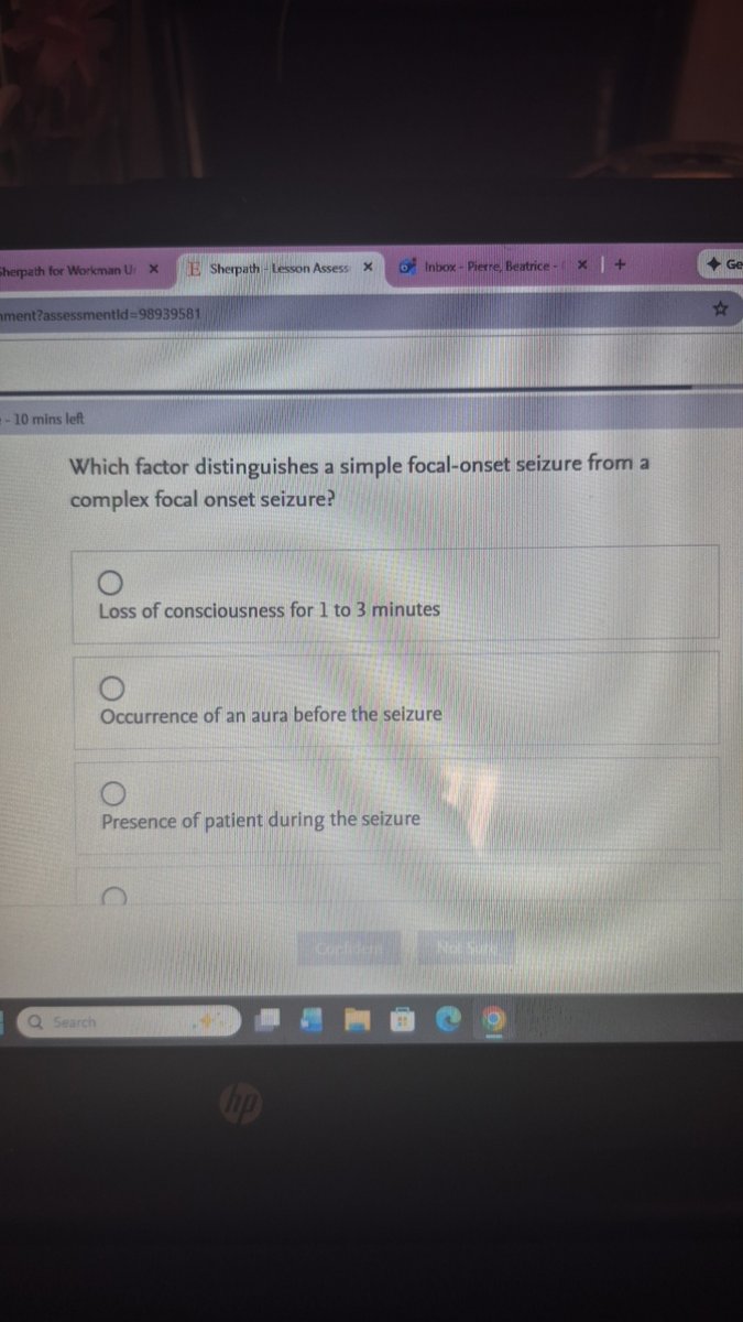 Which factor distinguishes a simple focal-onset seizure from a complex fo..