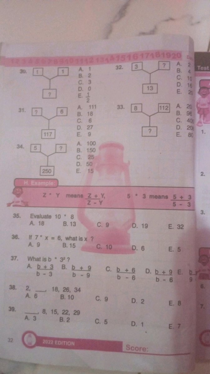 Here are multiple questions: H. Example: Z * Y means (Z + Y) / (Z - Y) 5..