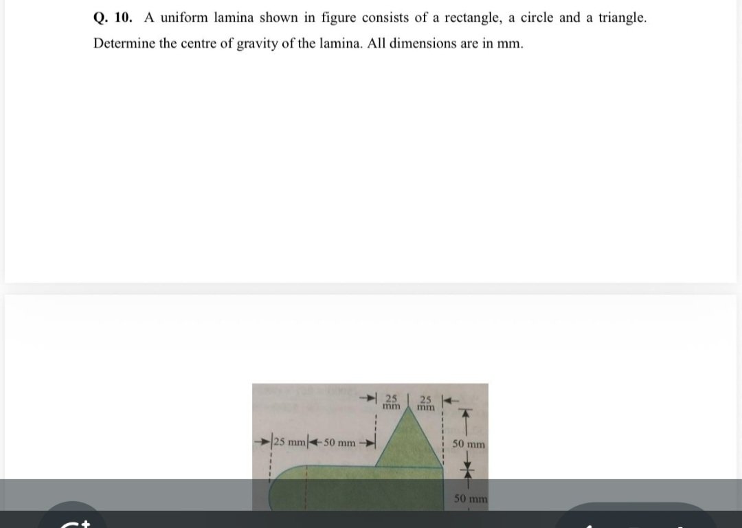 Q. 10. A uniform lamina shown in figure consists of a rectangle, a circle..