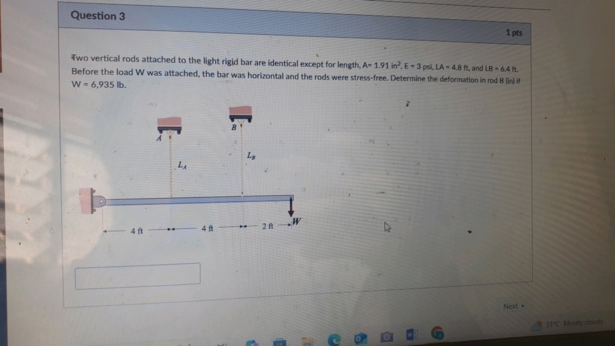 Two vertical rods attached to the light rigid bar are identical except fo..