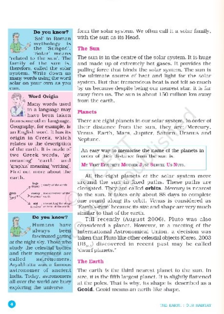 The provided image contains information about the solar system, including..