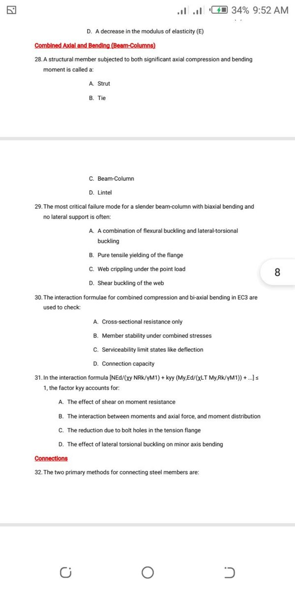 A structural member subjected to both significant axial compression and b..