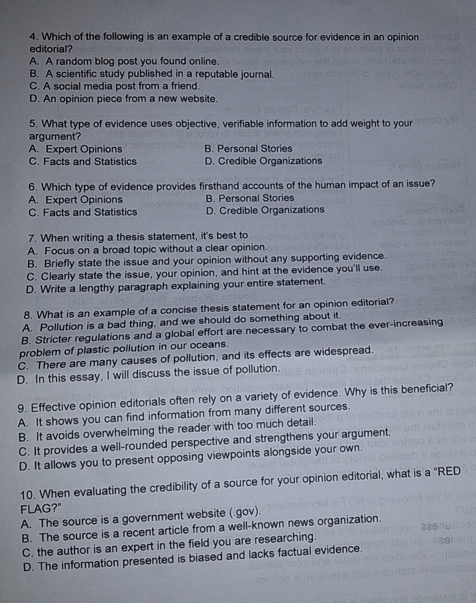 Which of the following is an example of a credible source for evidence in..