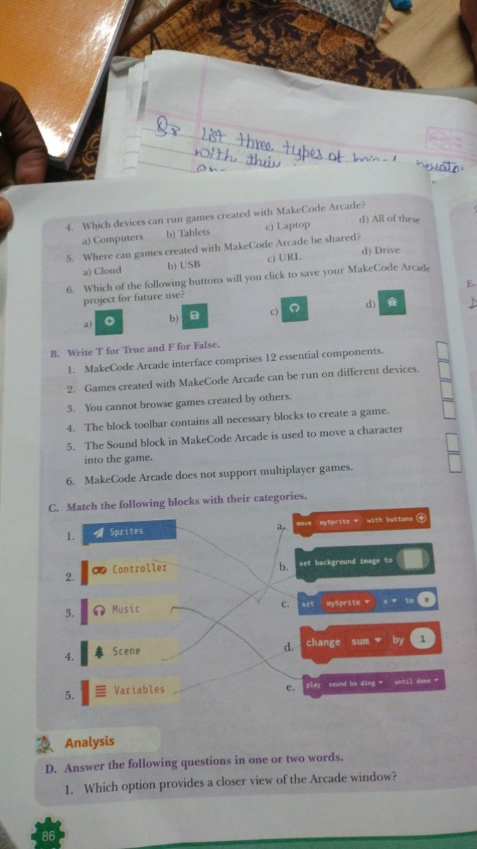 Here are some questions related to MakeCode Arcade: A. Multiple Choice Q..