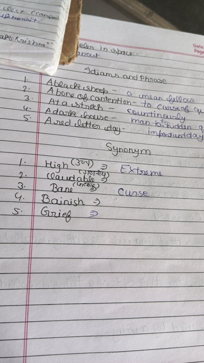 Here are some idioms and phrases, and synonyms. Please provide the missin..