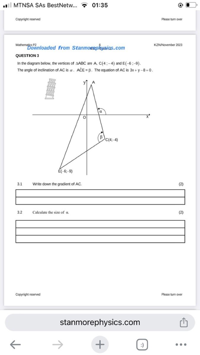 QUESTION 3 In the diagram below, the vertices of \triangle ABC are A, C(..