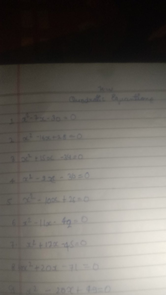 Solve the following quadratic equations: x^2 - 7x - 30 = 0 x^2 - 16x + 2..