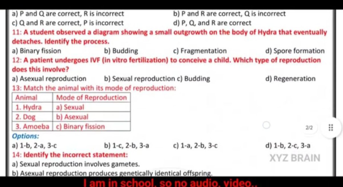 11: A student observed a diagram showing a small outgrowth on the body of..