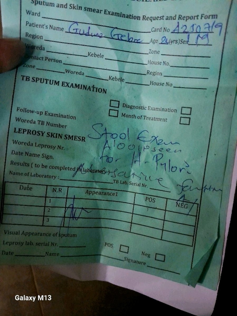 The provided image is a medical form titled "Sputum and Skin smear Examin..