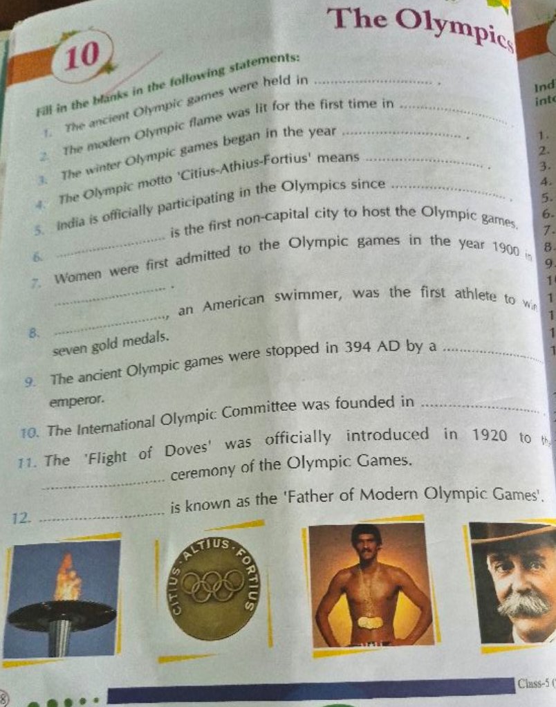 Fill in the blanks in the following statements: The ancient Olympic game..