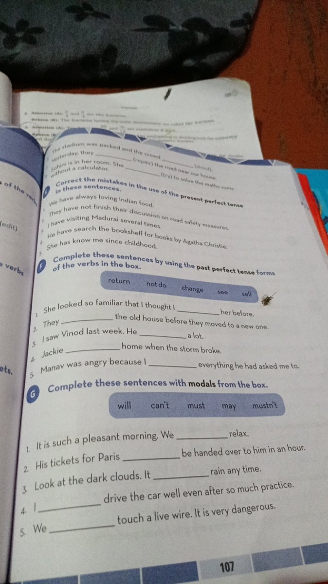 Complete these sentences by using the past perfect tense forms of the ver..