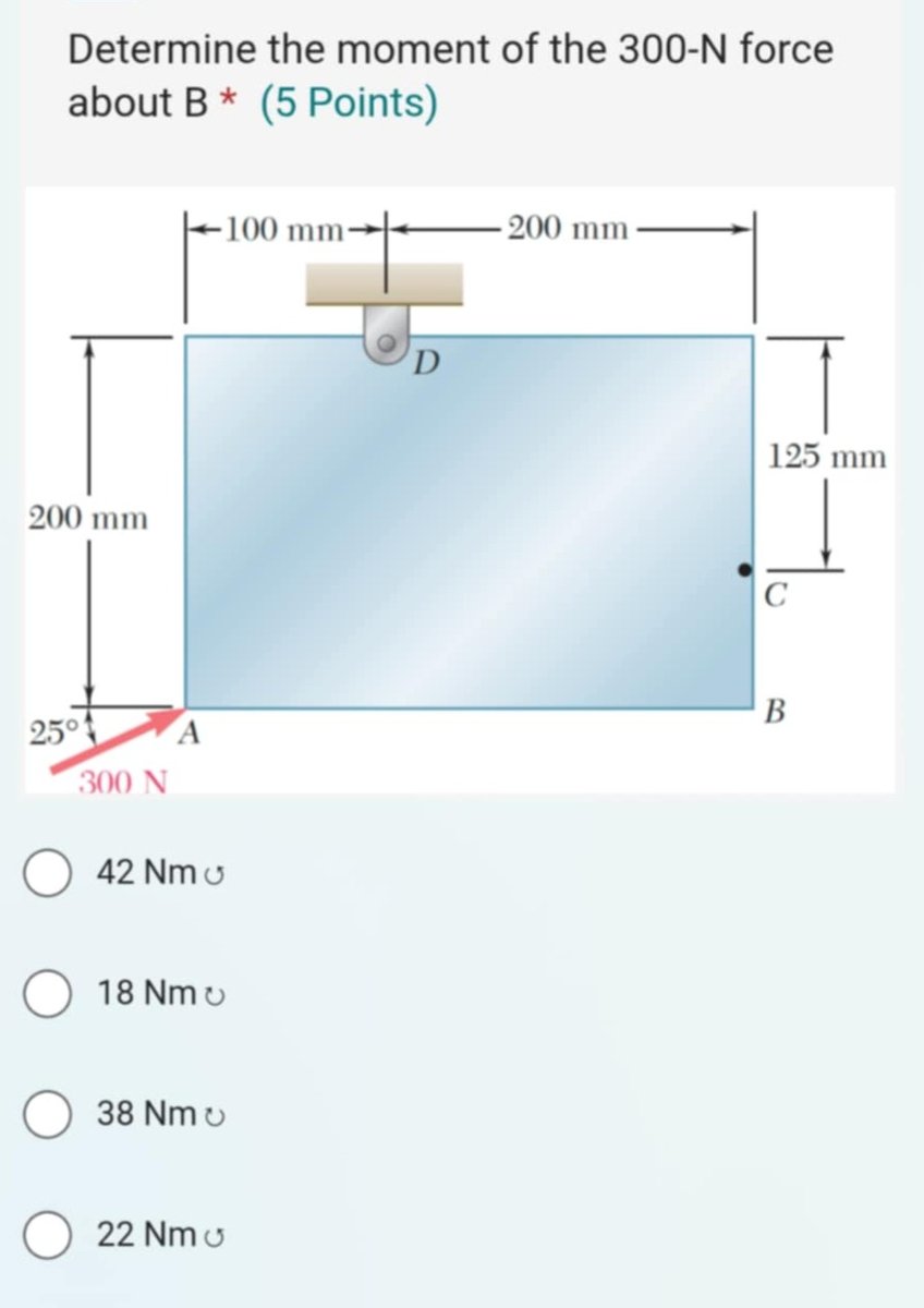 Determine the moment of the 300-N force about B. (The question includes