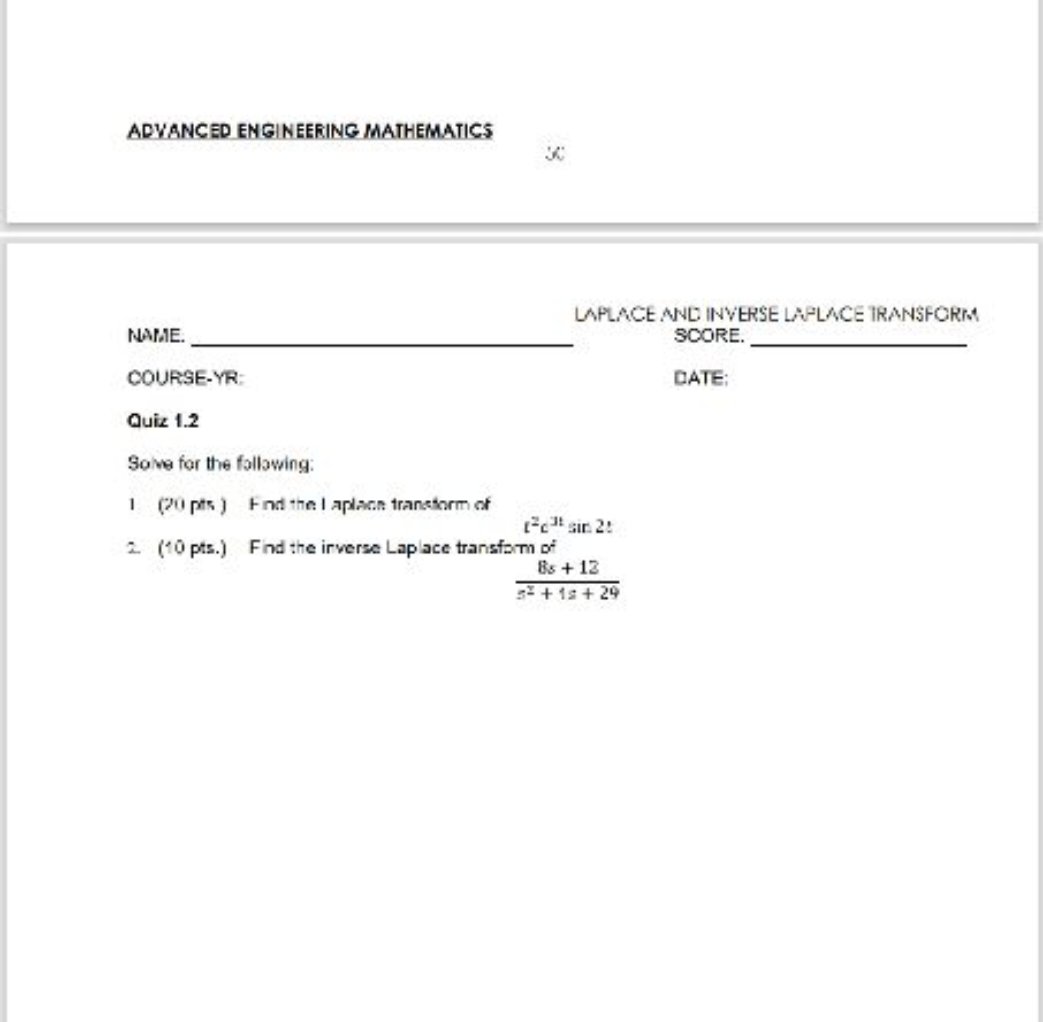 ADVANCED ENGINEERING MATHEMATICS LAPLACE AND INVERSE LAPLACE TRANSFORM