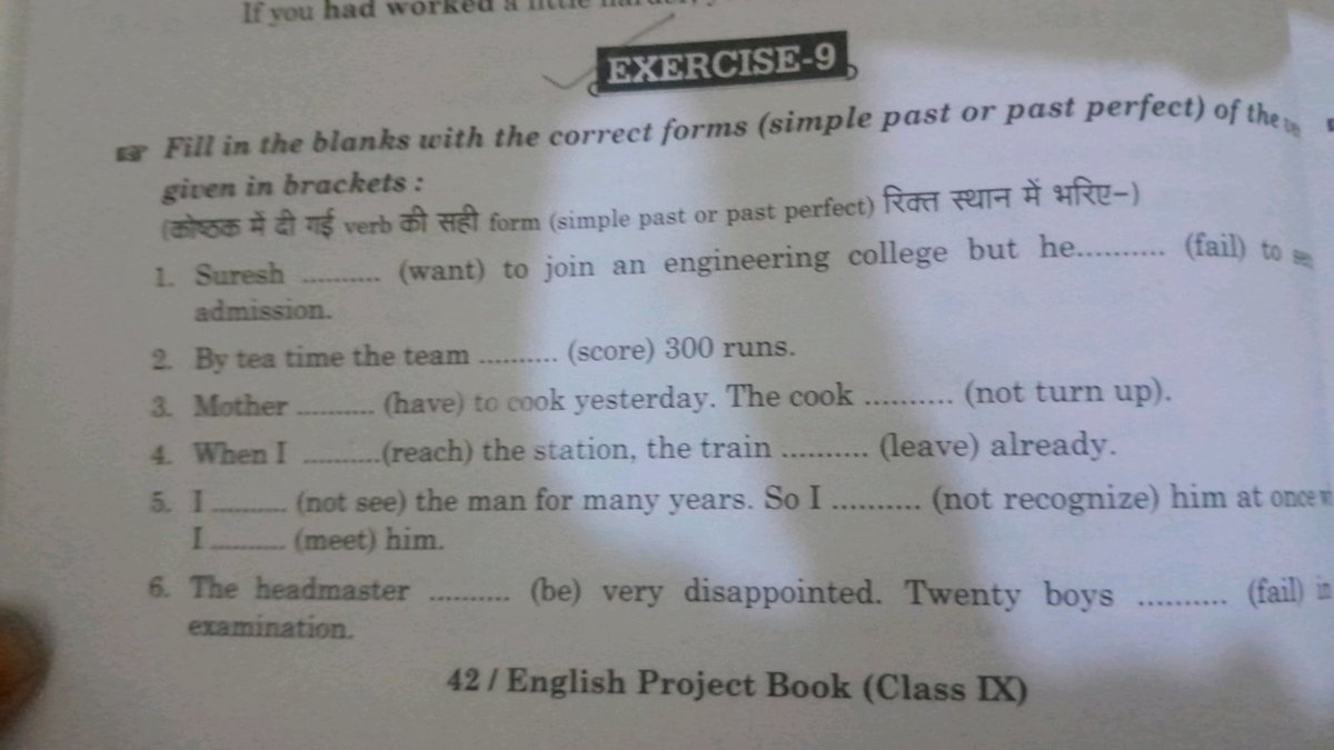 Fill in the blanks with the correct forms (simple past or past perfect) o..