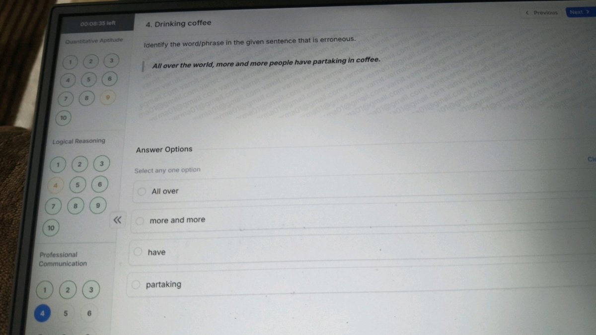 Identify the word/phrase in the given sentence that is erroneous. All ov..