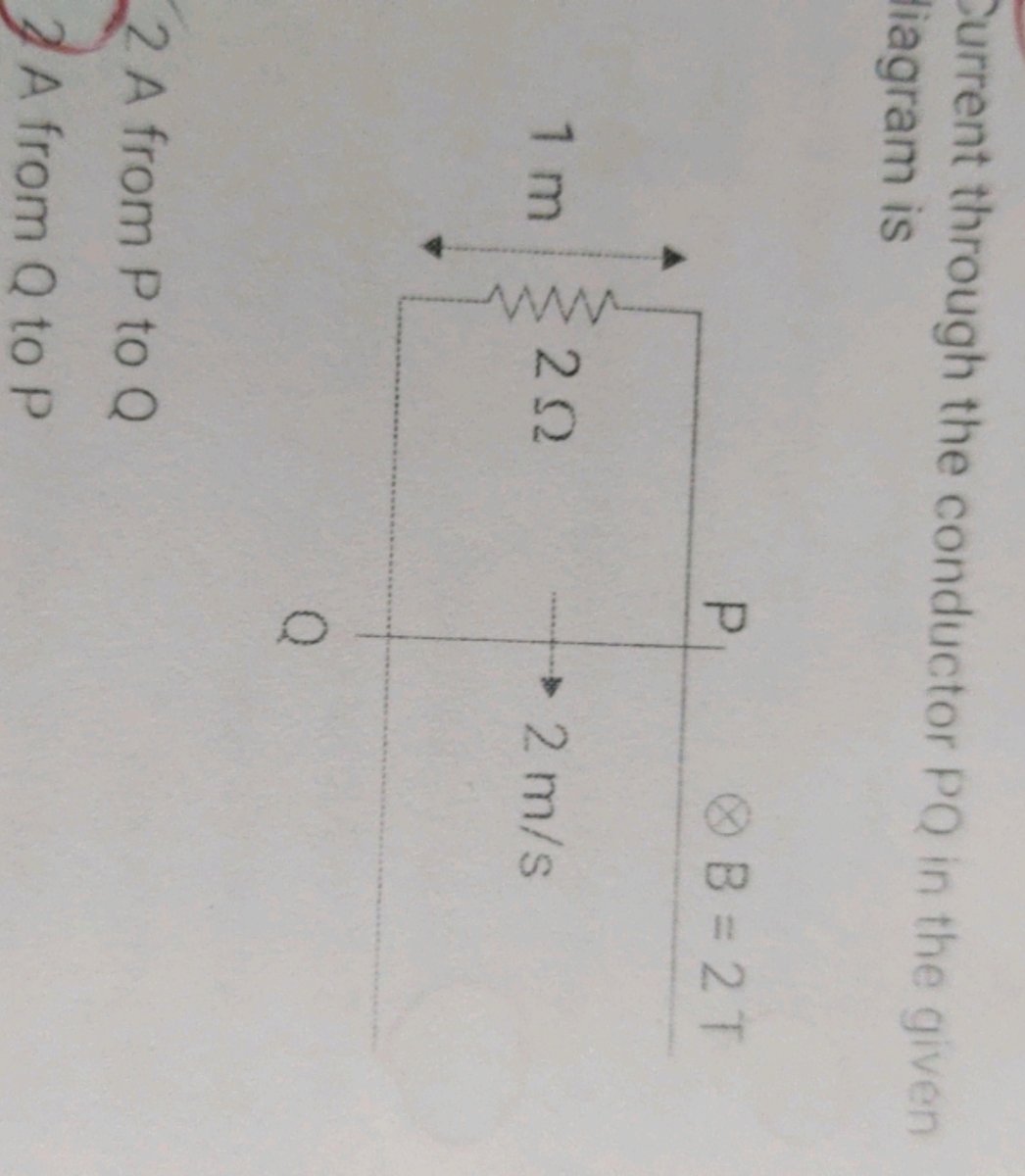 Current through the conductor PQ in the given diagram is: (The diagram s..
