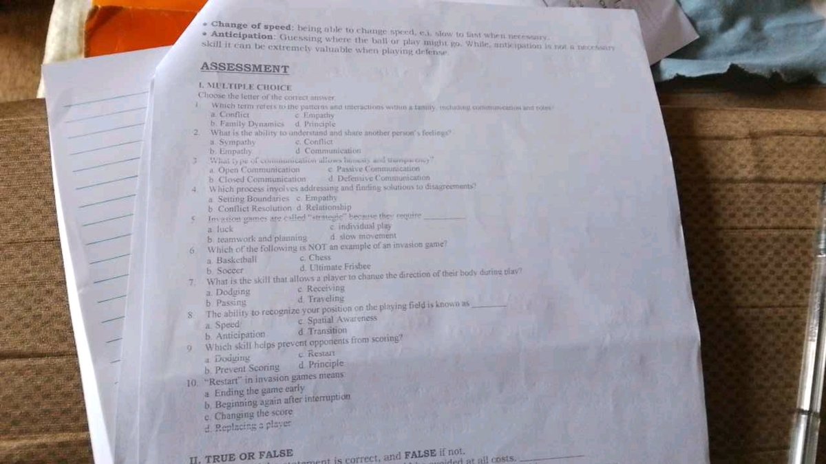 ASSESSMENT I. MULTIPLE CHOICE Choose the letter of the correct answer Wh..