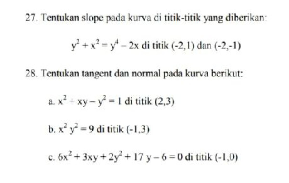 Tentukan slope pada kurva di titik-titik yang diberikan: y^2 + x^2 = y..