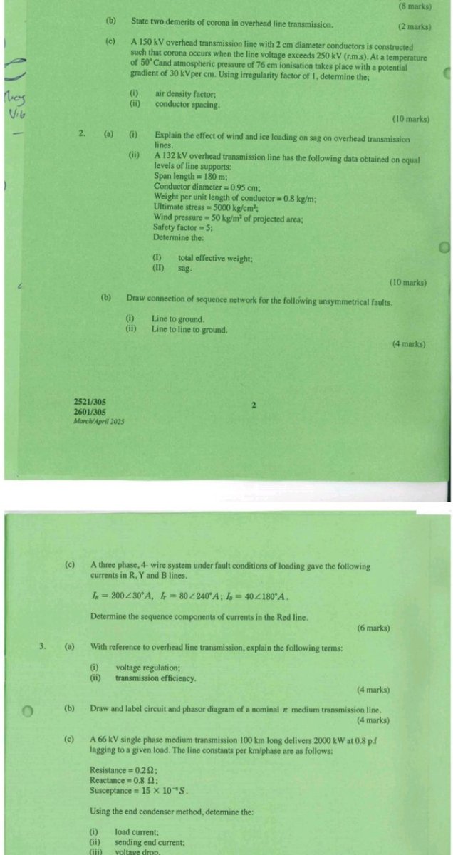 (a) (i) Explain the effect of wind and ice loading on sag on overhead tra..