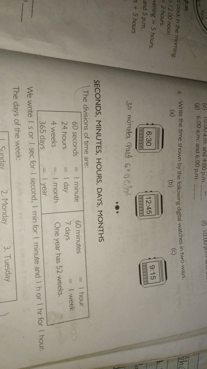 Write the time shown by the following digital watches in two ways. (a) D..