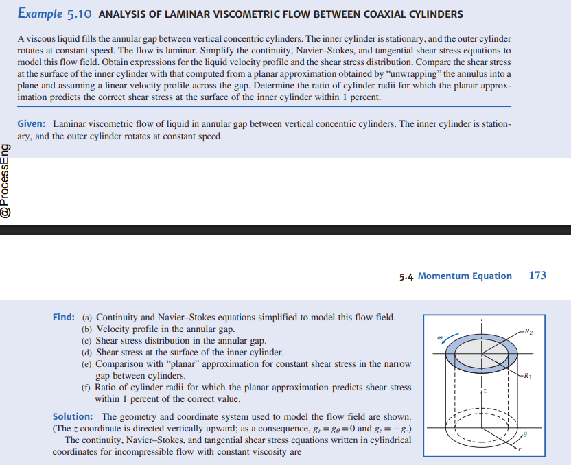 @ProcessEng Example 5.10 ANALYSIS OF LAMINAR VISCOMETRIC FLOW BETWEEN COA..