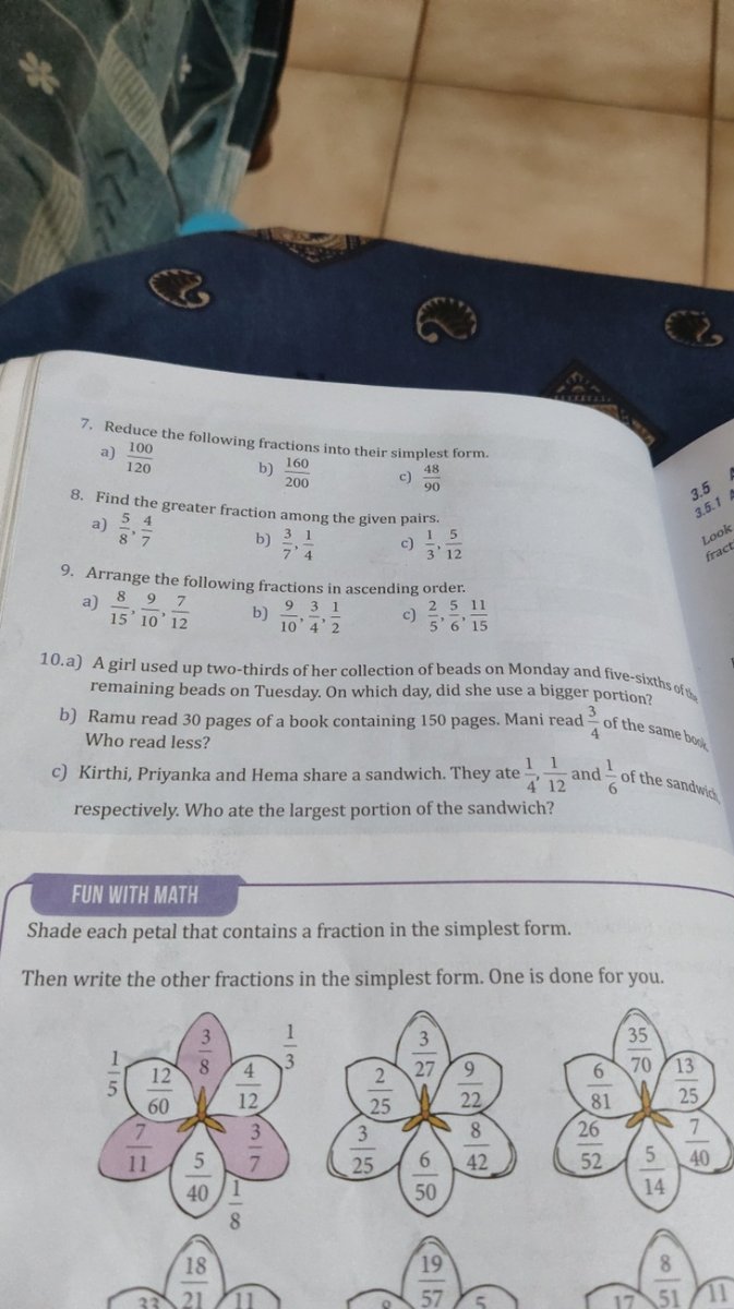 Reduce the following fractions into their simplest form. a) \frac{100}{12..