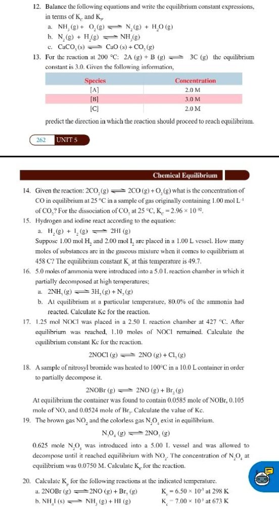 Balance the following equations and write the equilibrium constant expres..