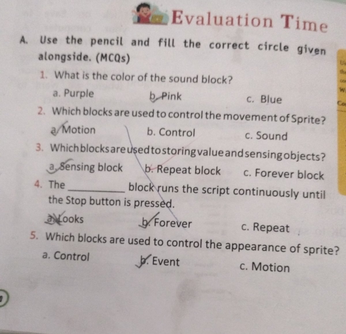 A. Use the pencil and fill the correct circle given alongside. (MCQs) Wh..