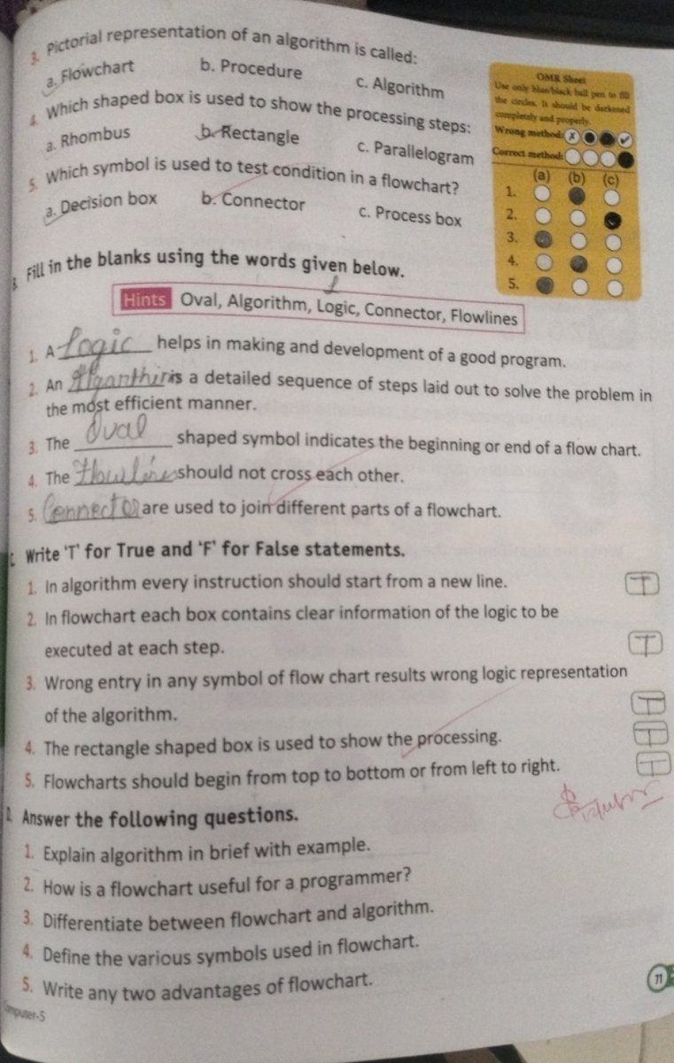 Multiple Choice Questions: Pictorial representation of an algorithm is ca..