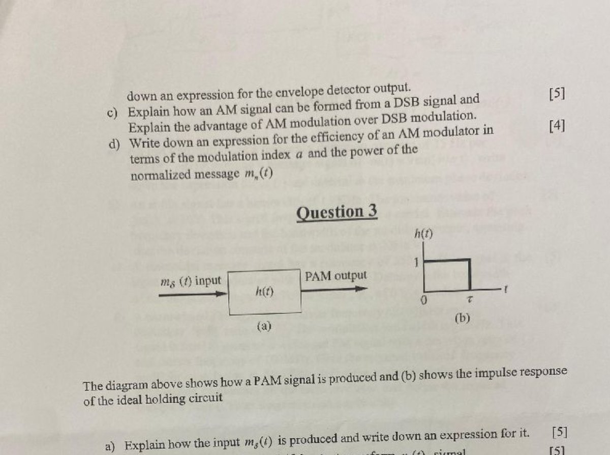 Question 3 The diagram above shows how a PAM signal is produced and (b)