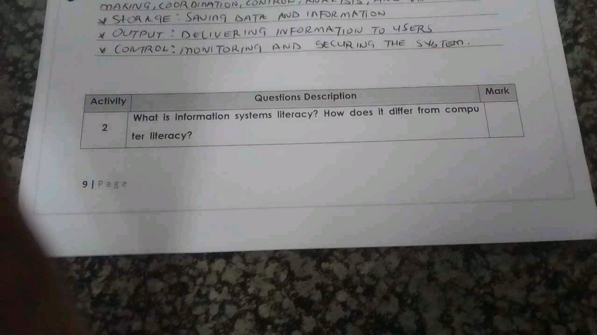 What is information systems literacy? How does it differ from computer li..