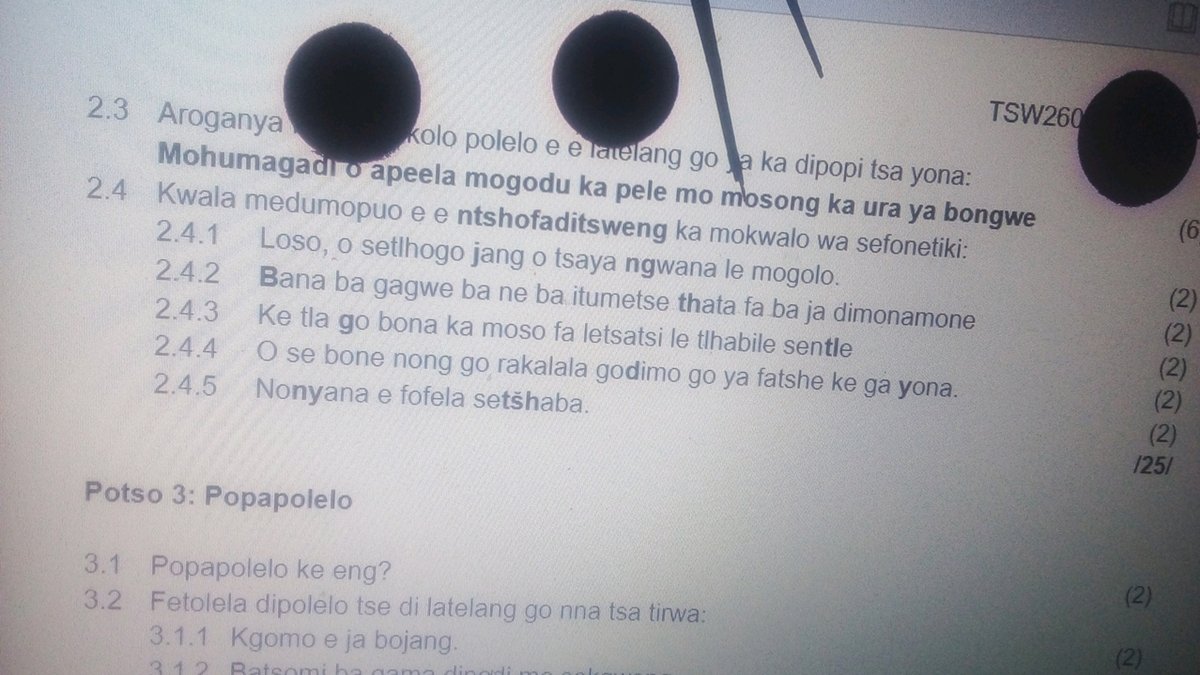 2.3 Aroganya kolo polelo e e latelang go ja ka dipopi tsa yona: Mohumagad..