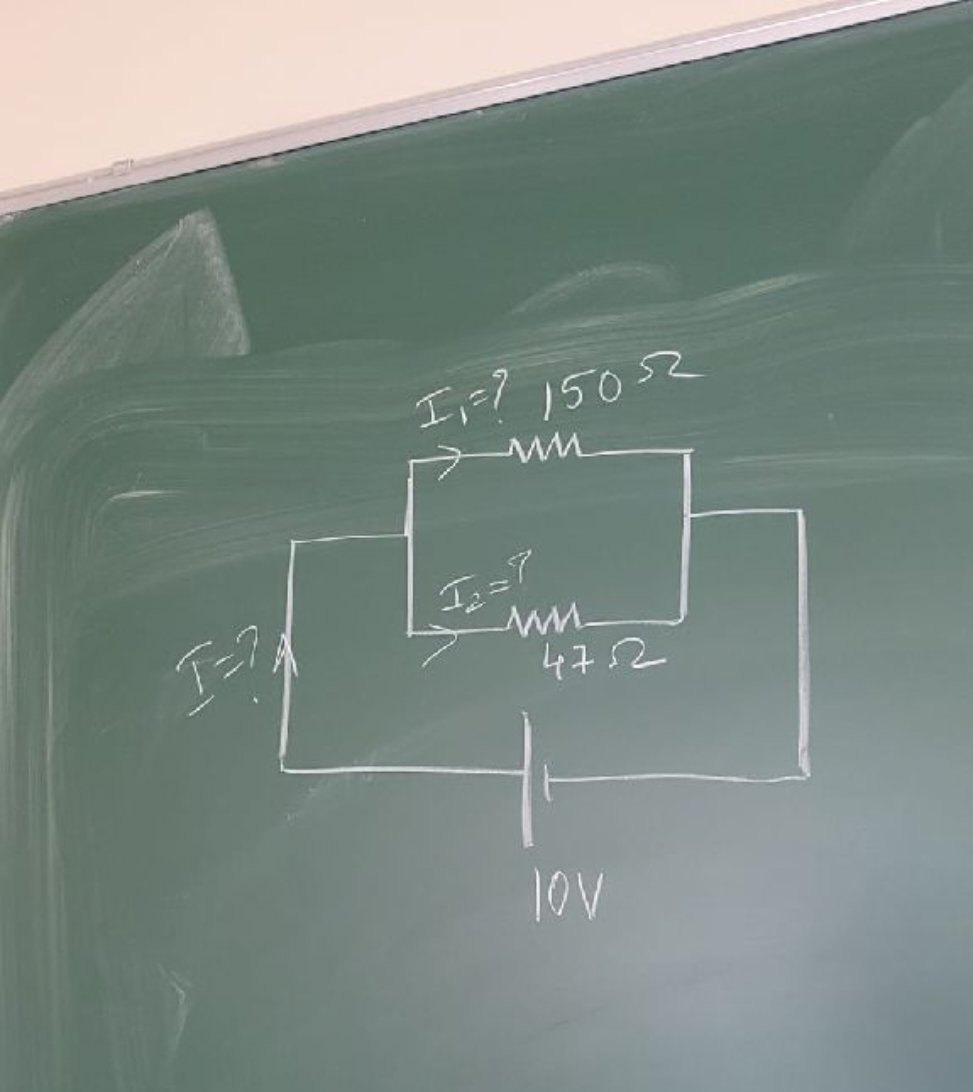 A circuit diagram shows a 10V voltage source connected to two parallel re..