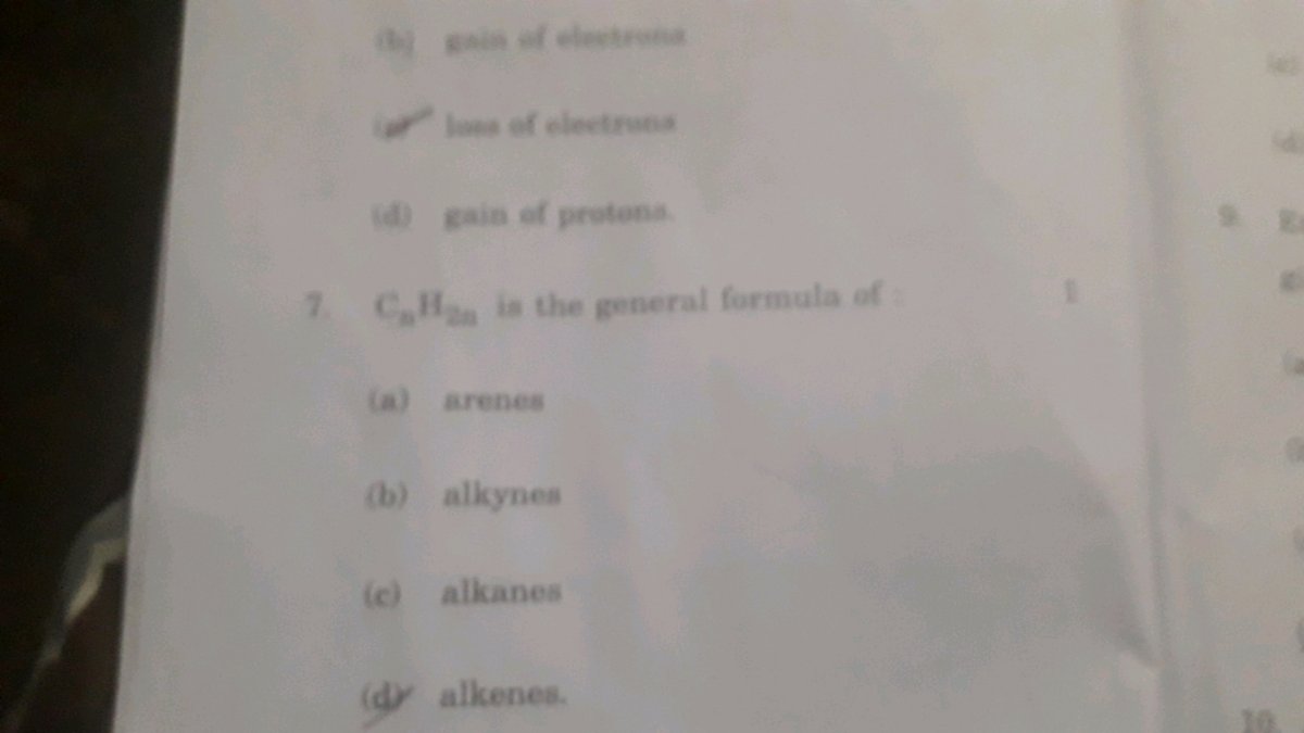 CnH2n is the general formula of: (a) arenes (b) alkynes (c) alkanes (d) a..