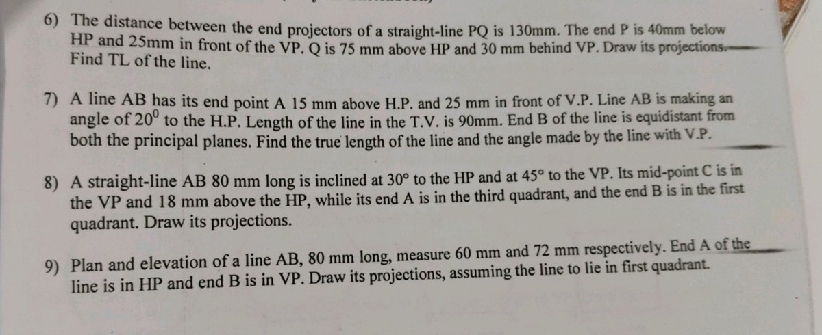 6) The distance between the end projectors of a straight-line PQ is 130mm..