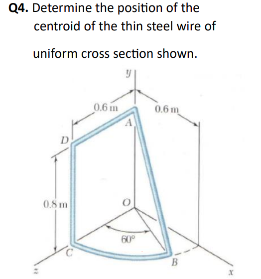 Determine the position of the centroid of the thin steel wire of uniform