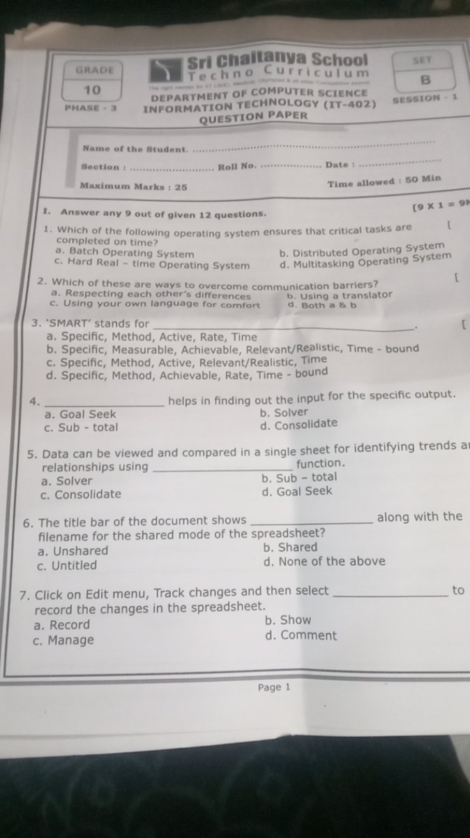 I. Answer any 9 out of given 12 questions. Which of the following operat..
