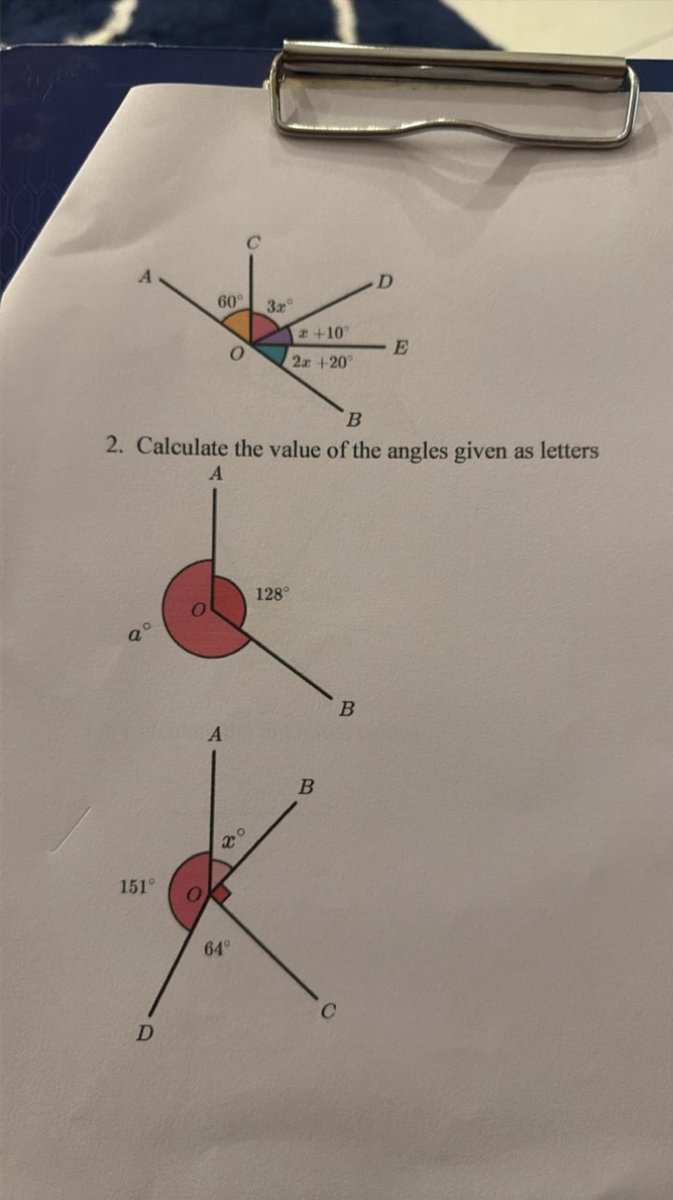 Calculate the value of the angles given as letters in the diagrams. | Filo