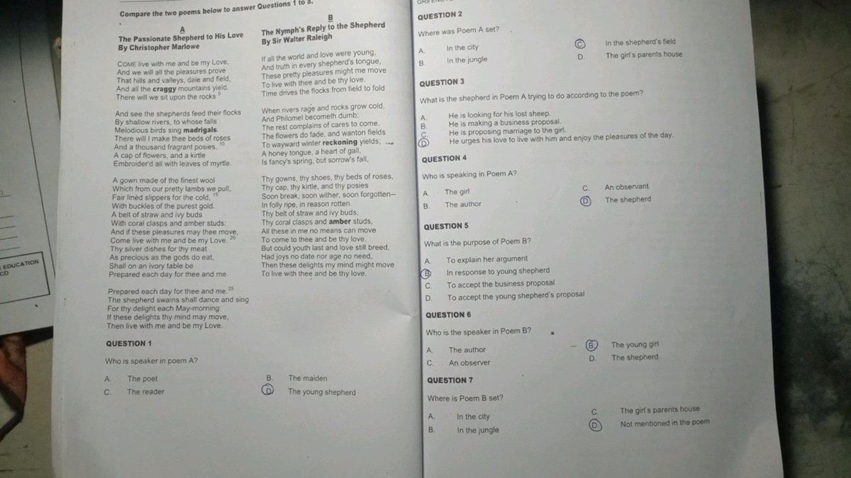 Compare the two poems below to answer Questions 1 to 8. A. The Passionat..