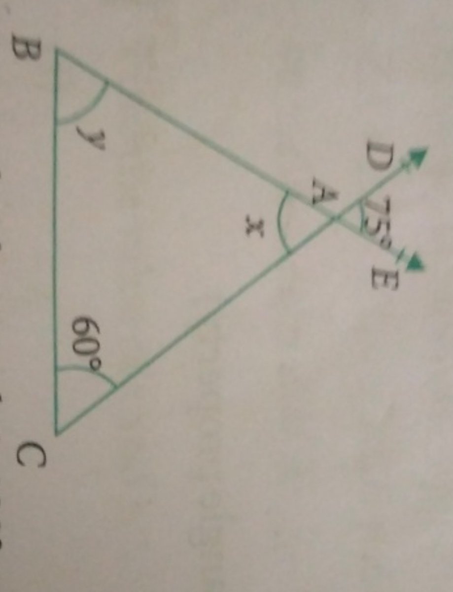 The image shows a triangle ABC with an exterior angle. We need to find th..