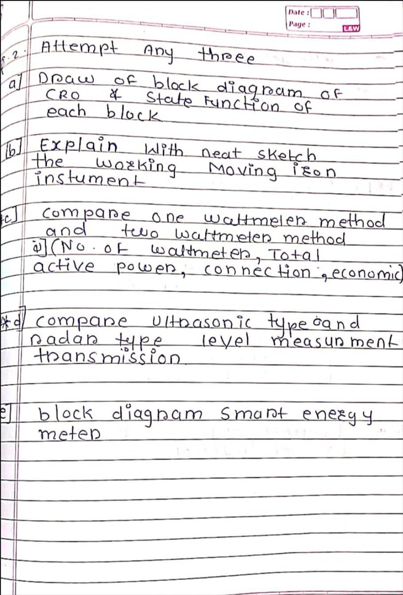 Attempt Any three: a) Draw a block diagram of CRO and state the function..