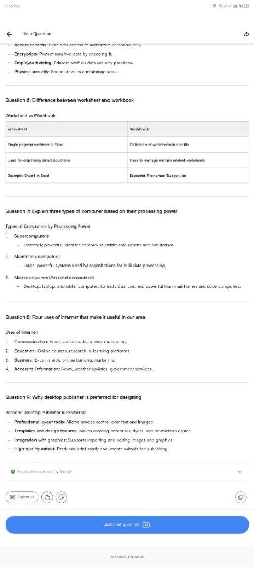 Here are several questions related to computer science: Question 6: Diff..