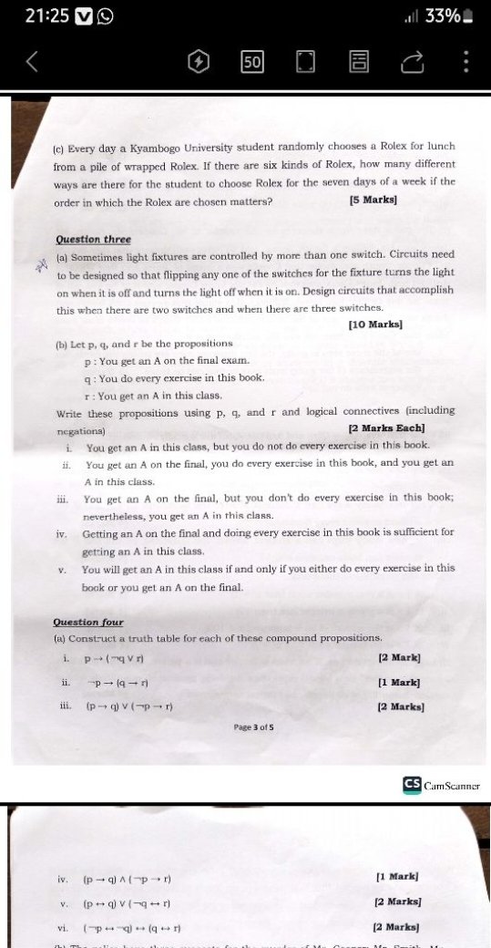 (c) Every day a Kyambogo University student randomly chooses a Rolex for