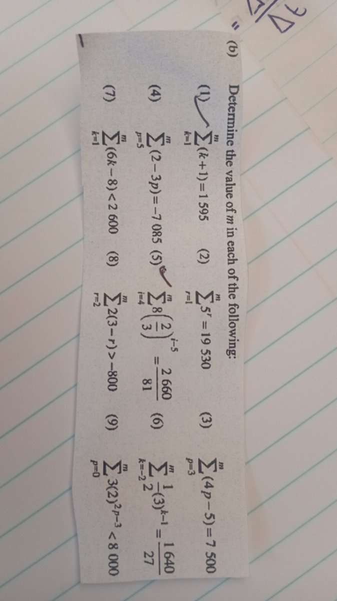 Determine the value of m in each of the following: \sum_{k=1}^{m} (k+1)