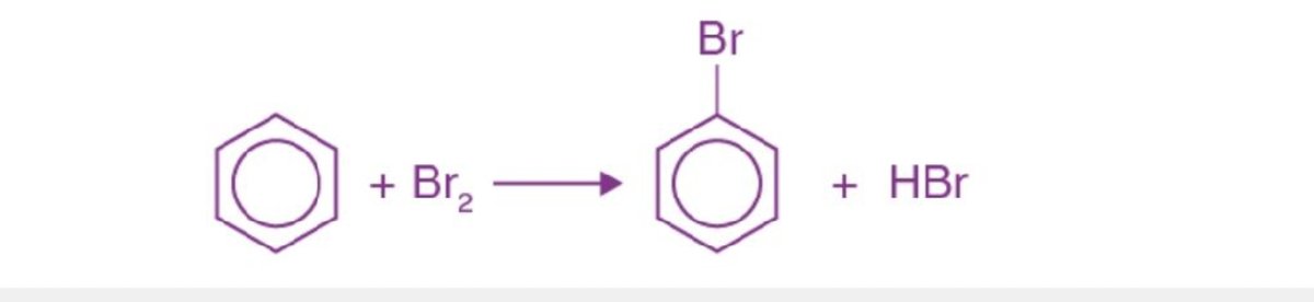 The image shows a chemical reaction where benzene reacts with Br2 to form..