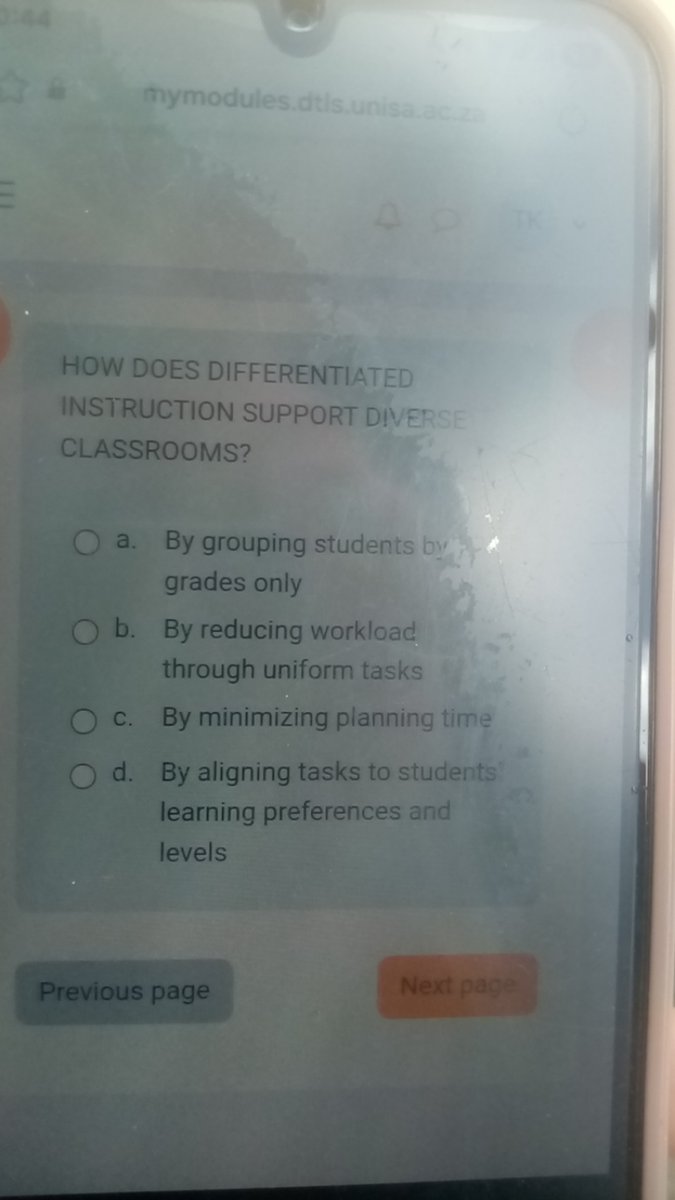 HOW DOES DIFFERENTIATED INSTRUCTION SUPPORT DIVERSE CLASSROOMS? a. By gr..
